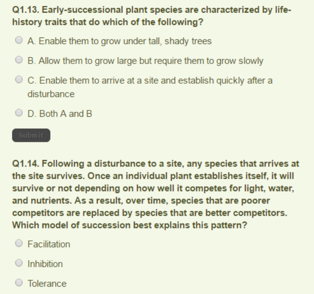 Solved Q1.13. Early-successional plant species are | Chegg.com