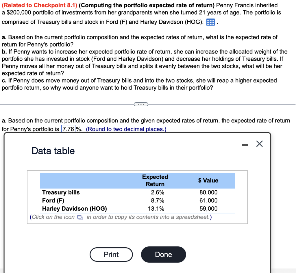 Solved (Related to Checkpoint 8.1) (Computing the portfolio | Chegg.com