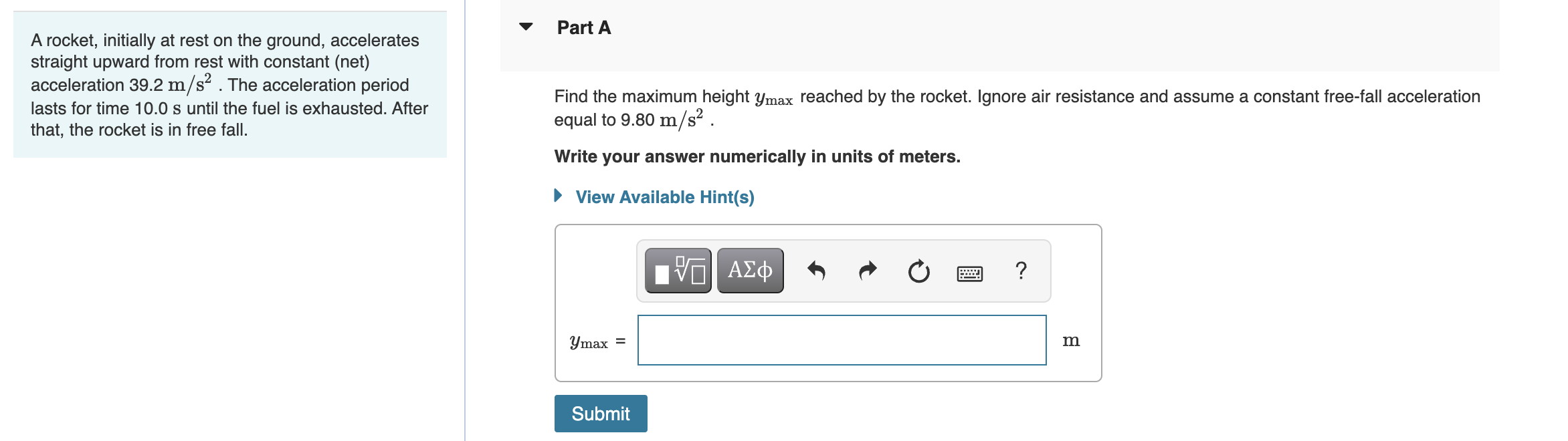 Solved A rocket, initially at rest on the ground, | Chegg.com