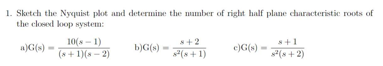 Solved 1. Sketch the Nyquist plot and determine the number | Chegg.com