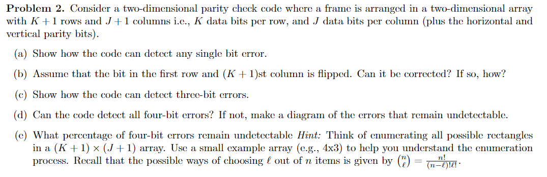 Problem 2. Consider a two-dimensional parity check | Chegg.com