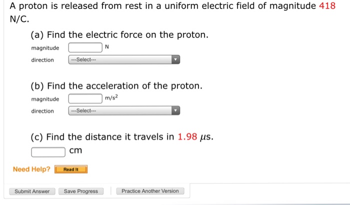 Solved A Proton Is Released From Rest In A Uniform Electric