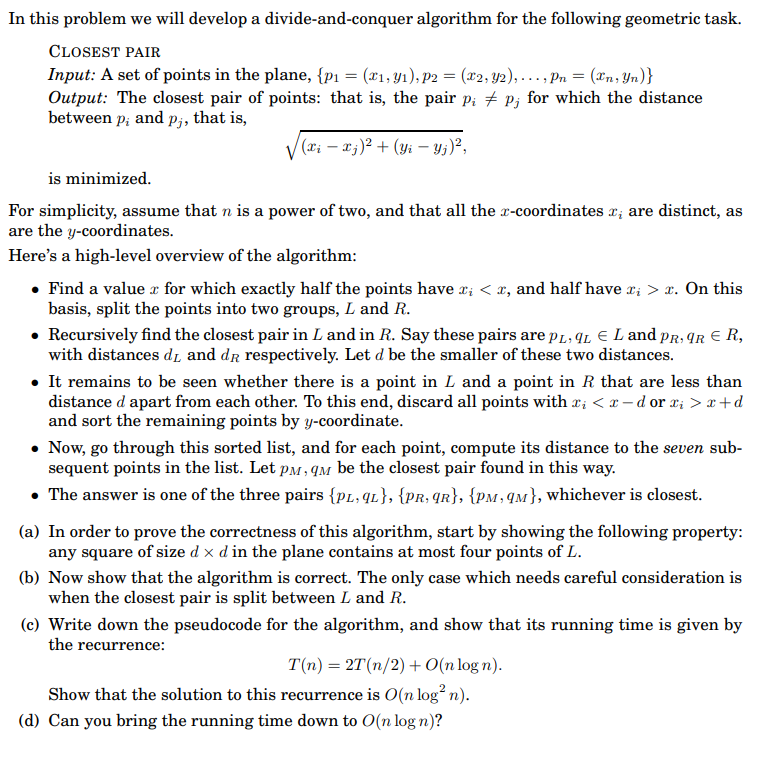 Solved In this problem we will develop a divide-and-conquer | Chegg.com