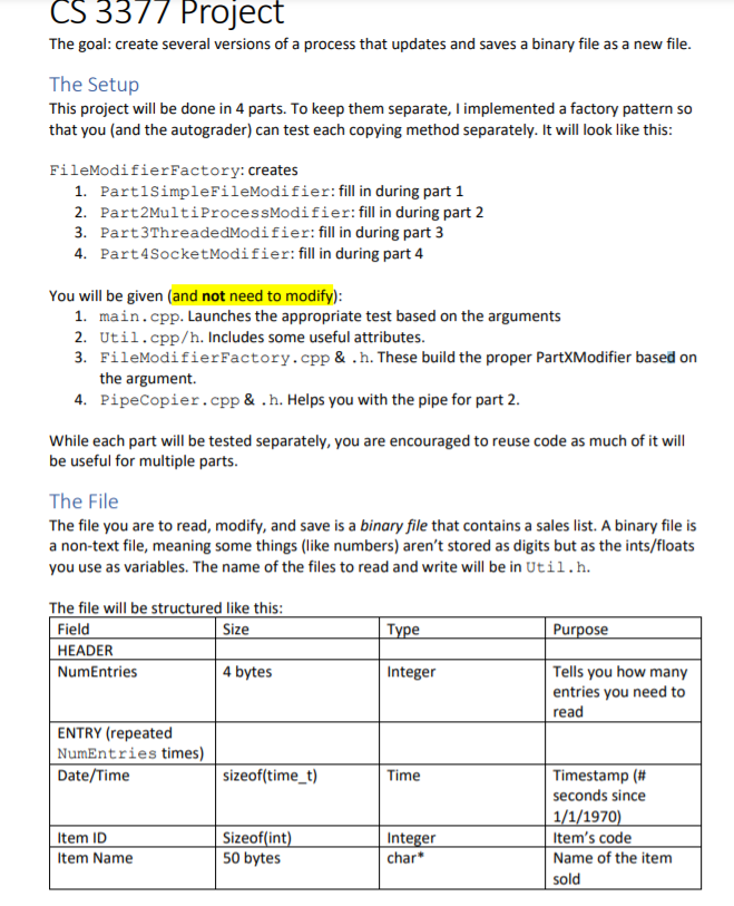 CS 3377 Project The goal: create several versions of | Chegg.com