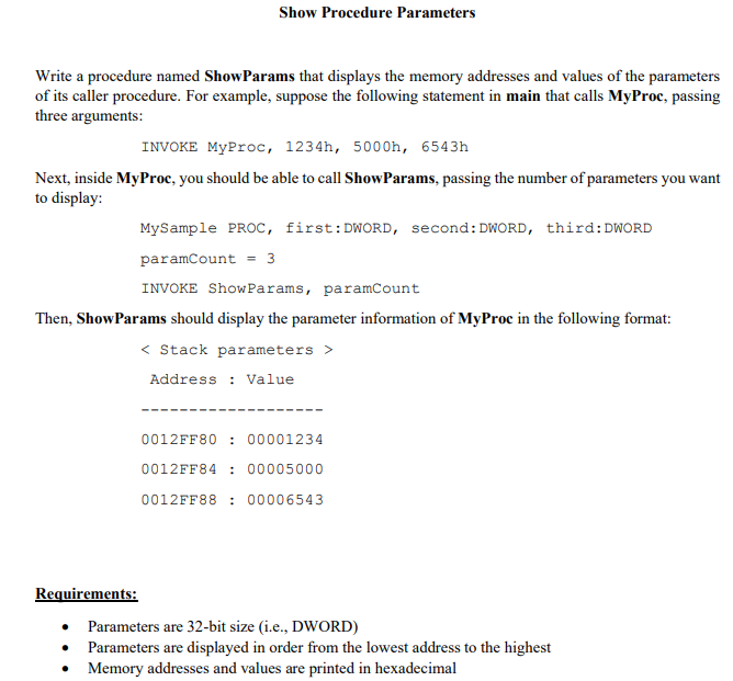 Solved Show Procedure Parameters Write a procedure named | Chegg.com
