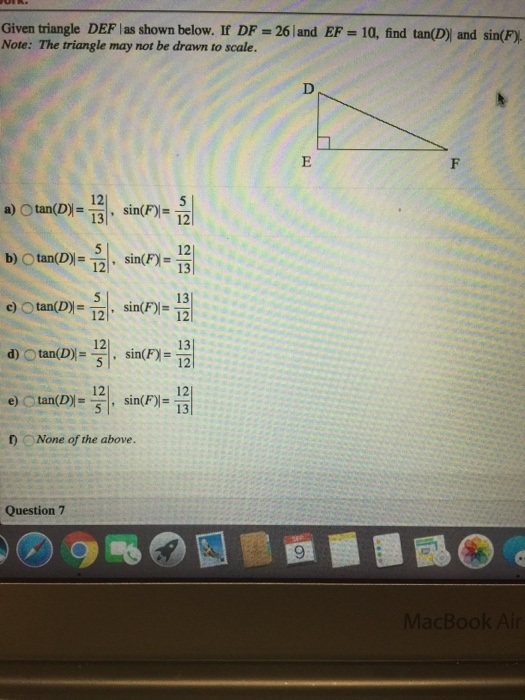 Solved Given triangle DEF as shown below. If DF = 26 and EF | Chegg.com