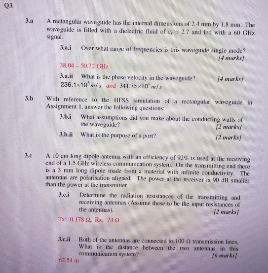 Solved Q3. A rectangular waveguide has the internal | Chegg.com