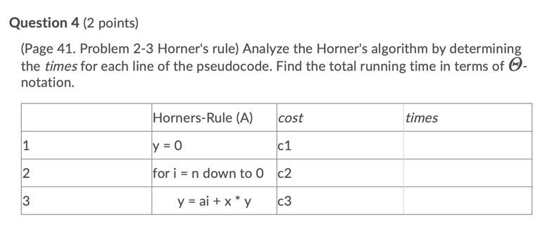 Solved Question 4 (2 points) (Page 41. Problem 2-3 Horner's | Chegg.com