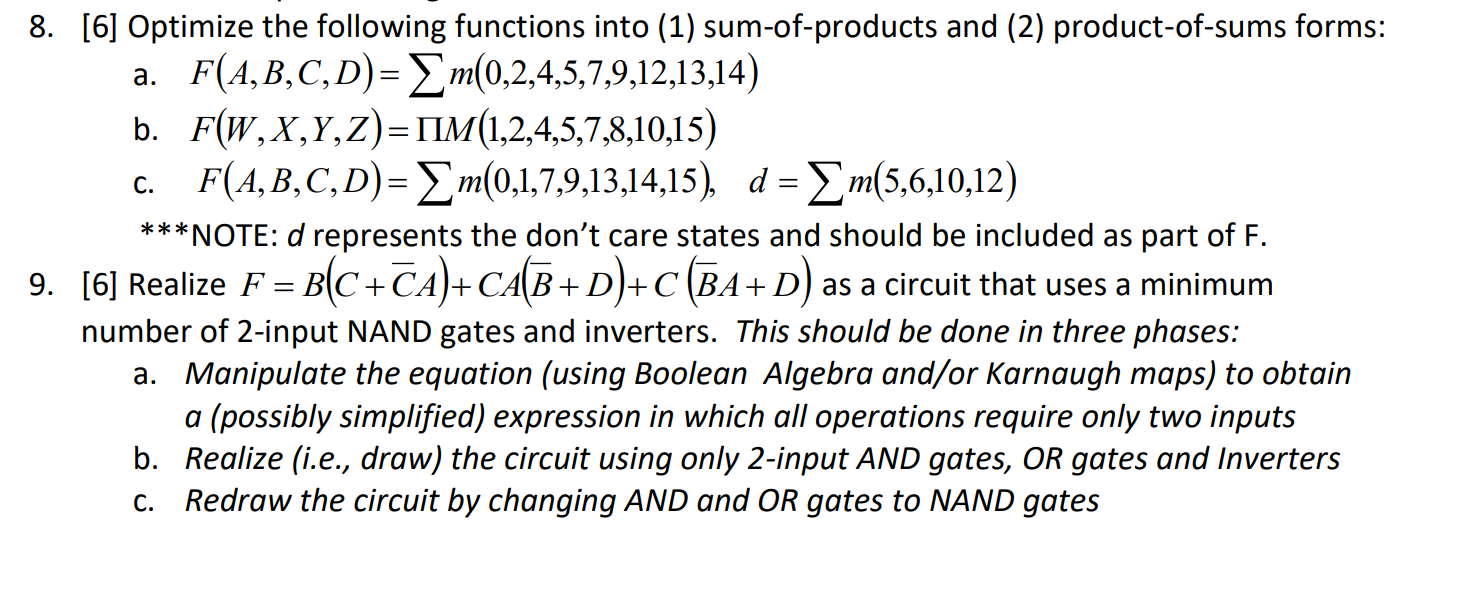 Solved 8. [6] Optimize the following functions into (1) | Chegg.com