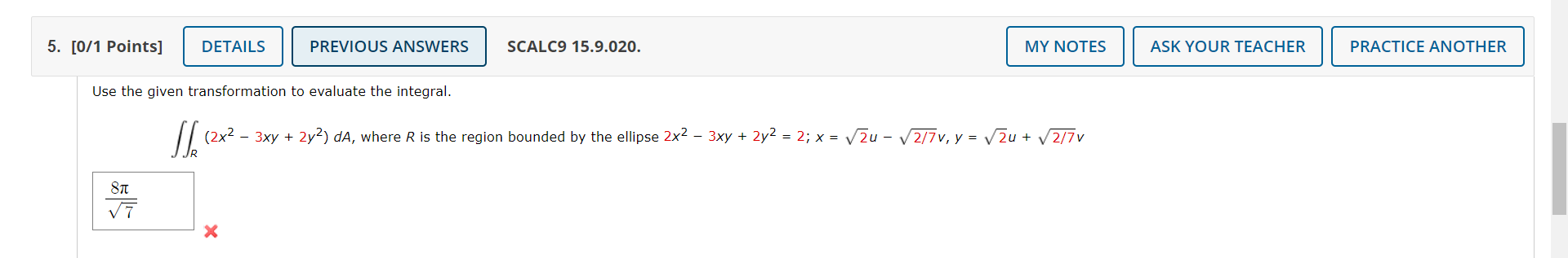 Solved Points] SCALC9 15.9.020. e the given transformation | Chegg.com