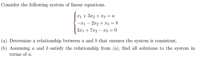 Solved Consider the following system of linear equations. | Chegg.com
