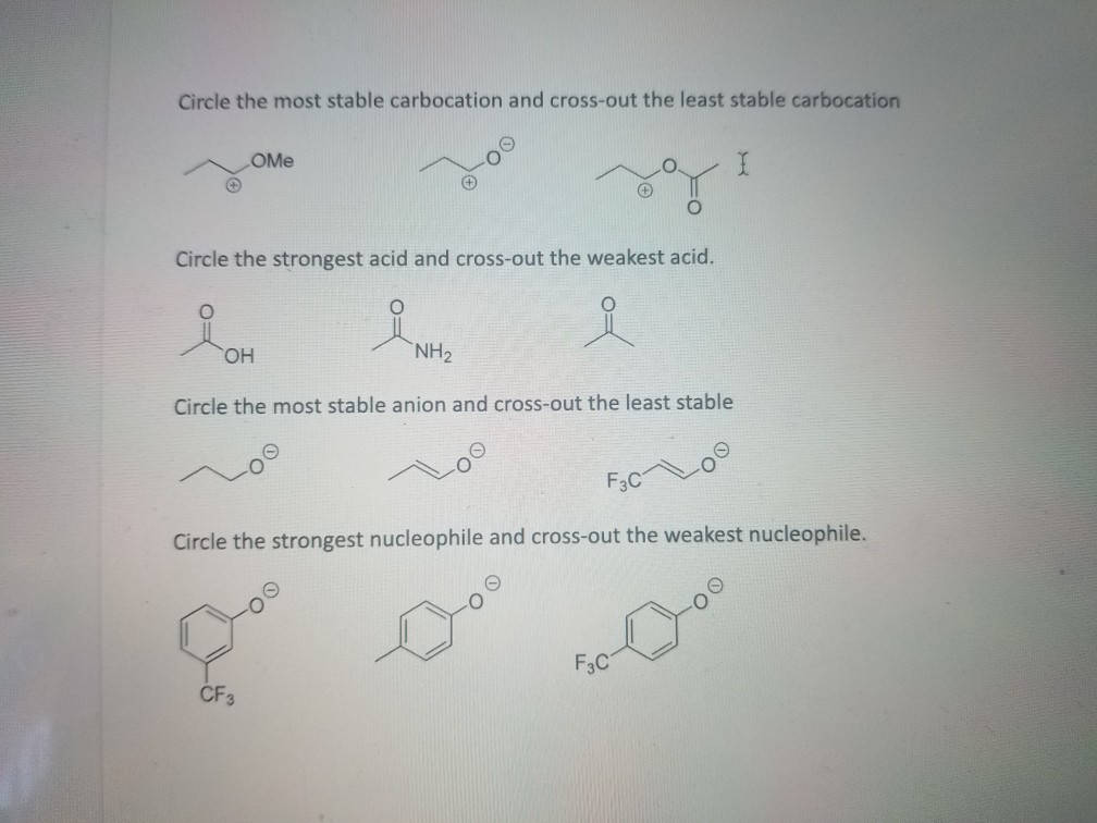 Solved Circle the most stable carbocation and cross-out the | Chegg.com