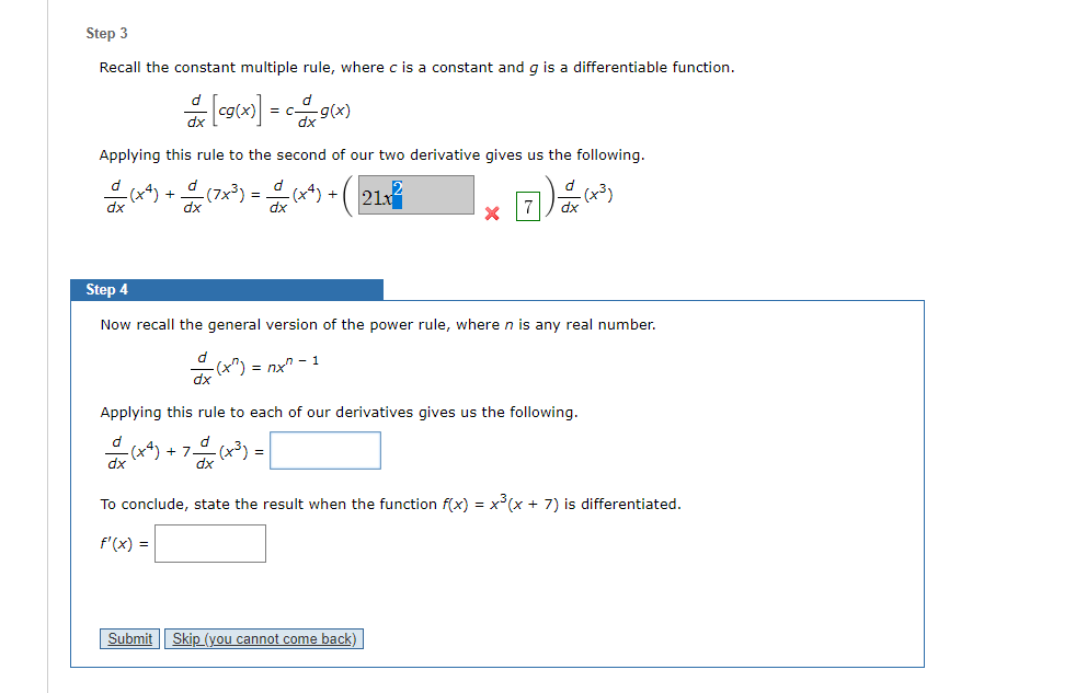 Solved Step 3 Recall the constant multiple rule, where c is | Chegg.com