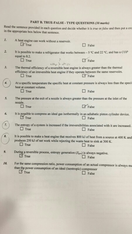 Solved PART B. TRUE-FALSE- TYPE QUESTIONS (30 marks) the | Chegg.com