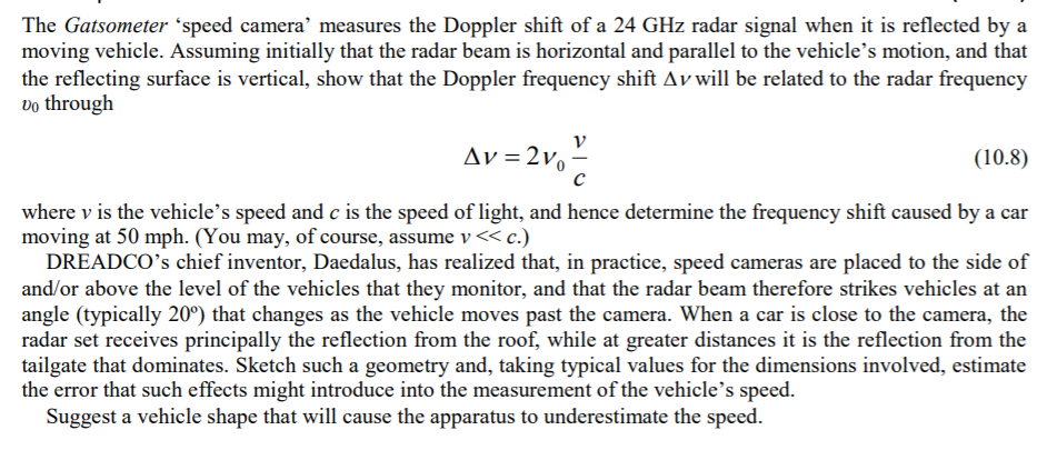 Solved V The Gatsometer ‘speed camera' measures the Doppler | Chegg.com