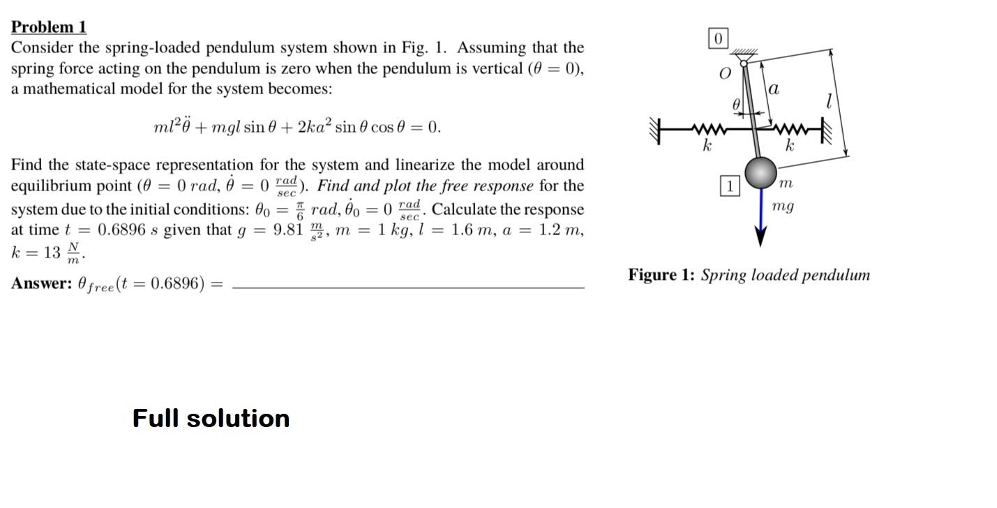 Solved 0 Problem 1 Consider the spring-loaded pendulum | Chegg.com