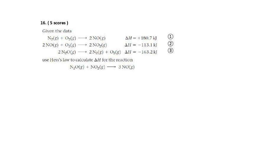 Solved 16. (5 scores) Given the data N2(g) + O2(8) 2 NO(g) + | Chegg.com