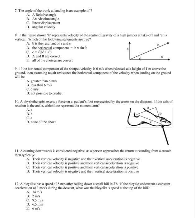 Solved 7. The angle of the trunk at landing is an example of | Chegg.com