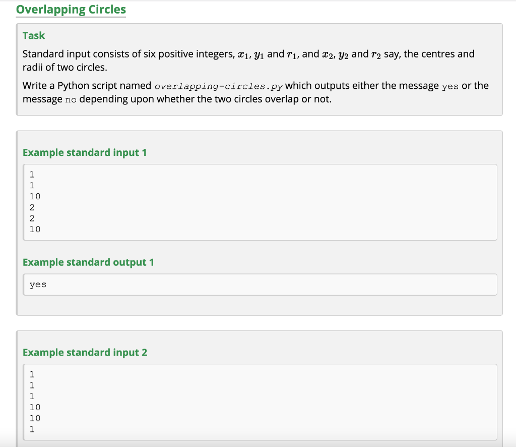 Solved Overlapping Circles Task Standard input consists of | Chegg.com