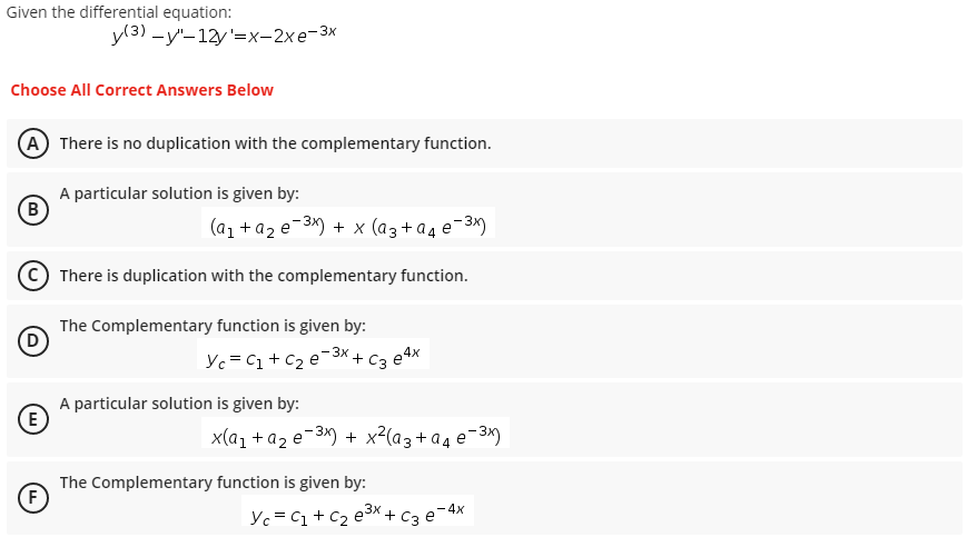 Solved Given the differential equation: y(3) | Chegg.com