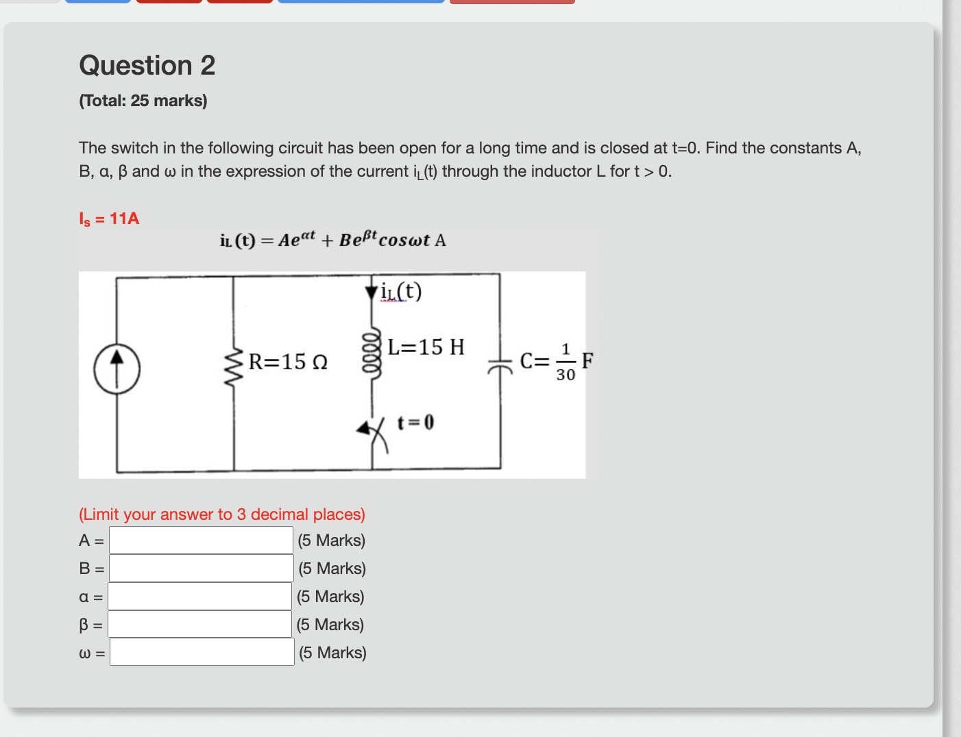 Solved Question 2(Total: 25 ﻿marks)The switch in the | Chegg.com