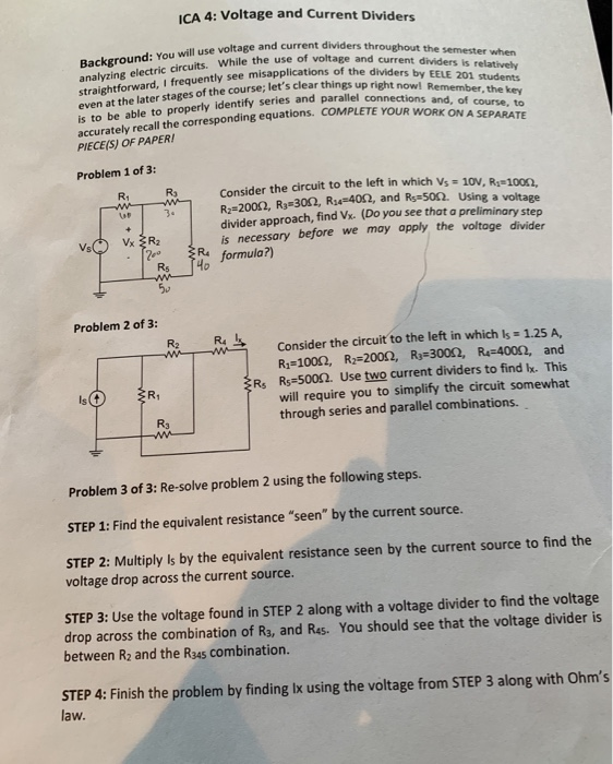Solved ICA 4: Voltage and Current Dividers voltage and | Chegg.com