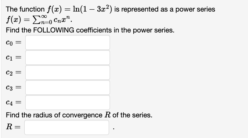 Solved The function f(x)=ln(1−3x2) is represented as a power | Chegg.com