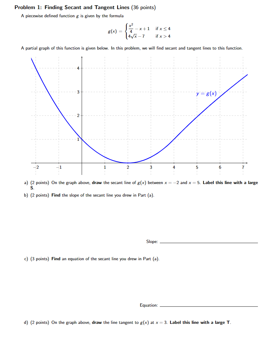 Solved Problem 1: Finding Secant and Tangent Lines (36 | Chegg.com