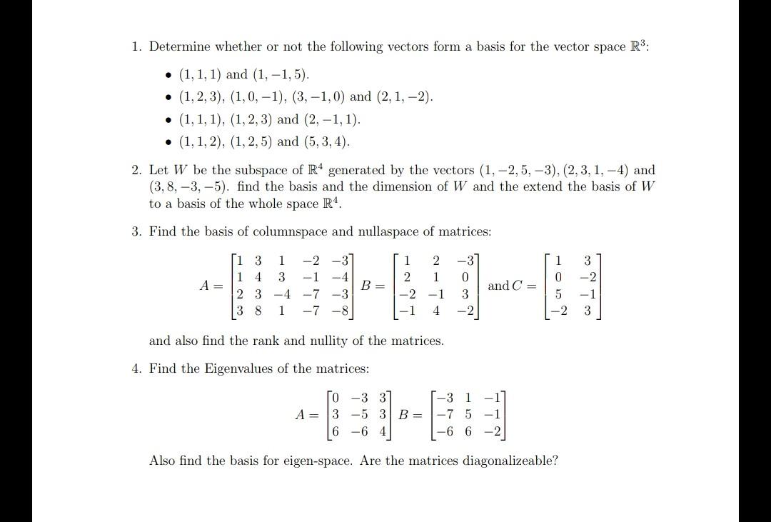 Solved 1. Determine whether or not the following vectors | Chegg.com