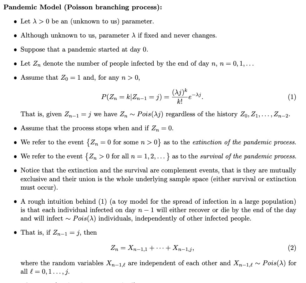 Pandemic Model (Poisson branching process): - Let λ>0 | Chegg.com