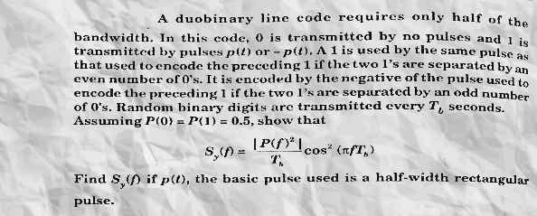 Solved A duobinary line code requires only half of the | Chegg.com