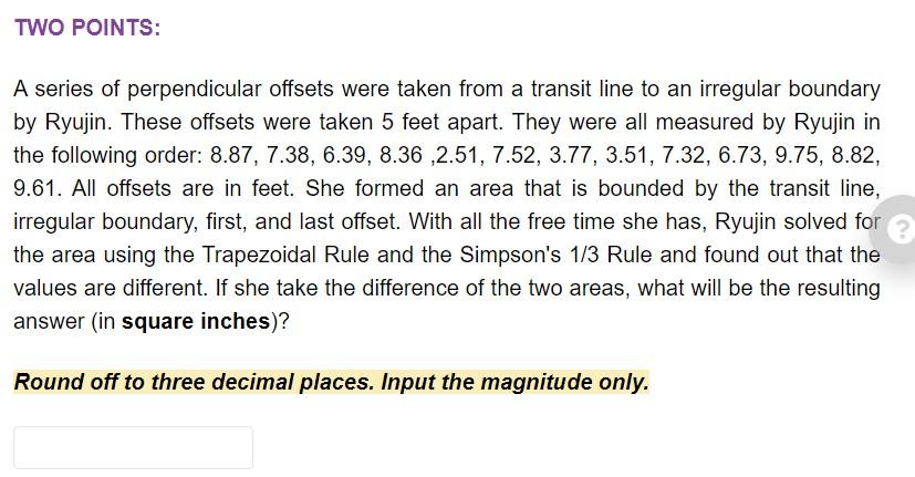 Solved TWO POINTS: A series of perpendicular offsets were | Chegg.com