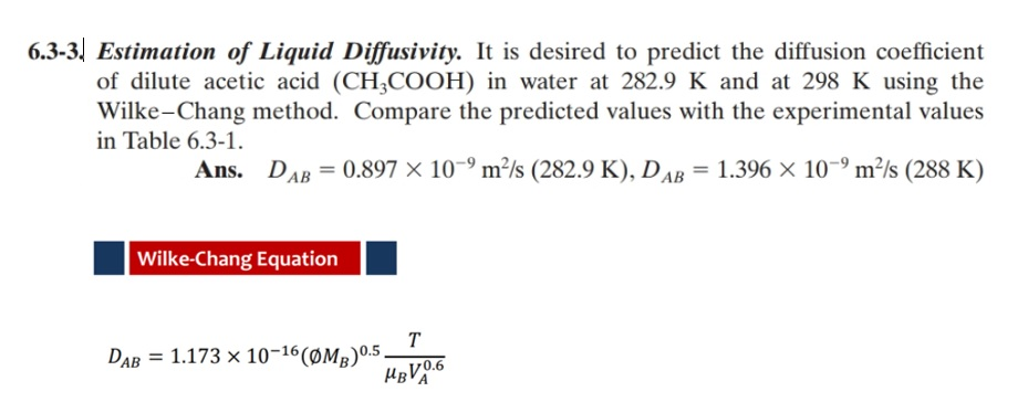 Solved 6.3-31 Estimation of Liquid Diffusivity. It is | Chegg.com