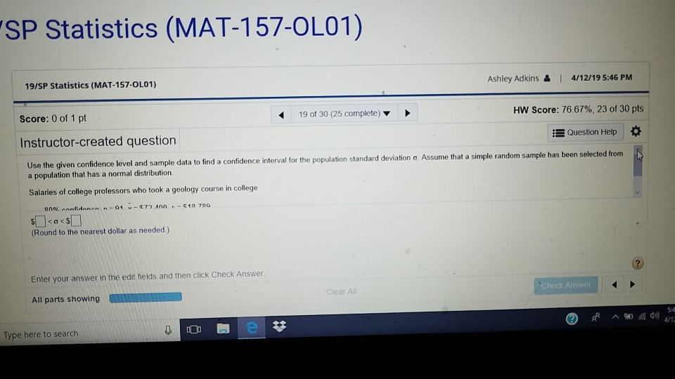 Solved SP Statistics (MAT-157-OL01) 19/SP Statistics | Chegg.com