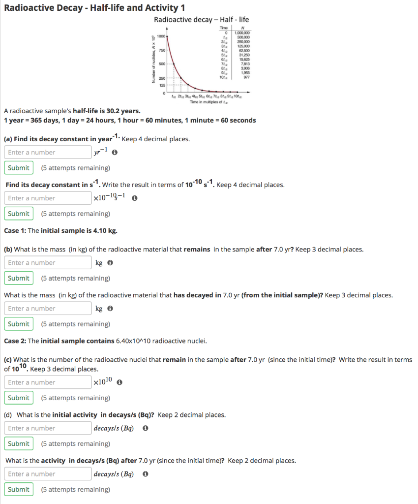 Solved Radioactive Decay - Half-life and Activity 1 | Chegg.com