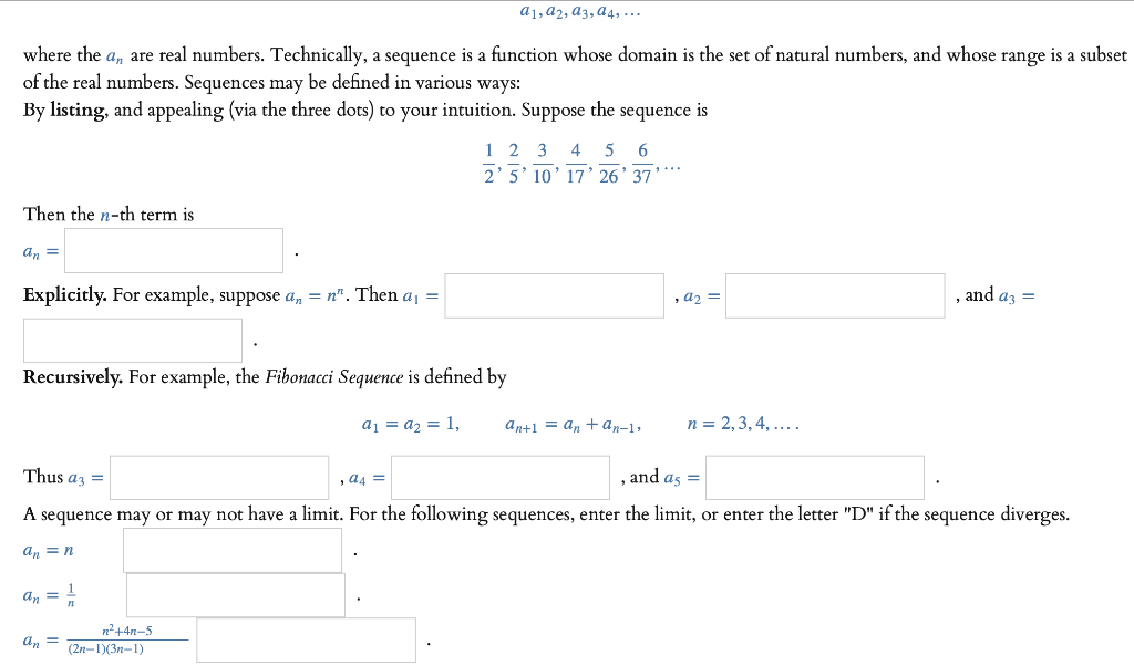 Solved a1,a2, a3, a4, ... where the a are real numbers. | Chegg.com