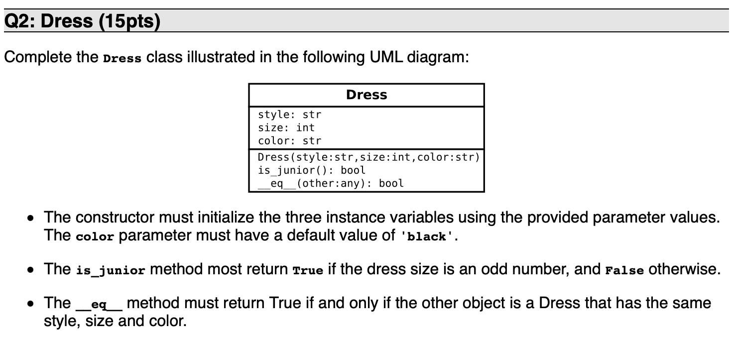 Solved Complete the Dress class illustrated in the following | Chegg.com