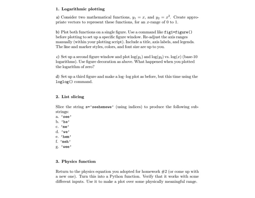 Solved 1. Logarithmic plotting a) Consider two mathematical | Chegg.com