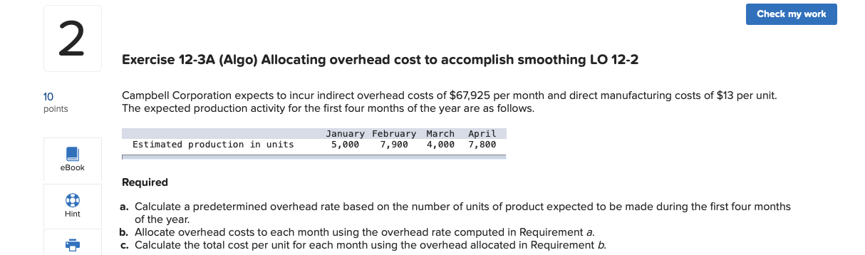Solved Check my work 2 Exercise 12-3A (Algo) Allocating | Chegg.com
