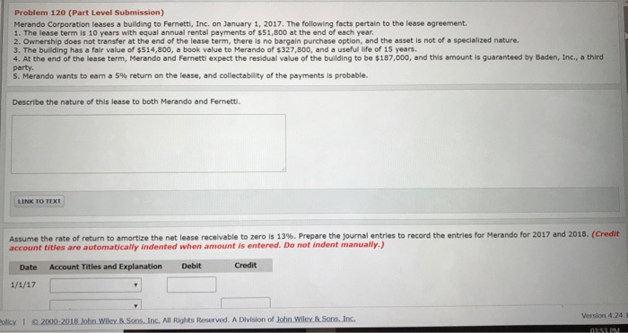 Solved Problem 120 (Part Level Submission) Merando | Chegg.com
