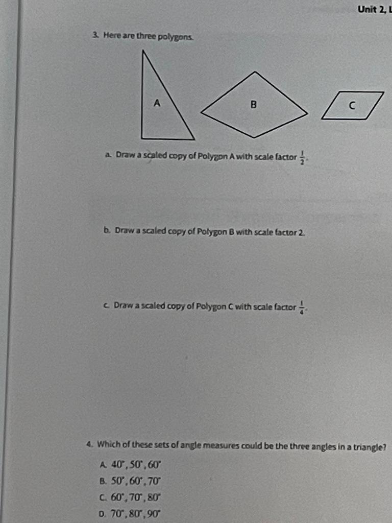 Solved Unit 2, 3. Here are three polygons A B С a. Draw a | Chegg.com