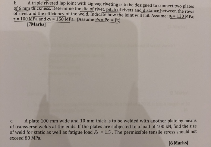 Solved b. A triple riveted lap joint with zig-zag riveting | Chegg.com