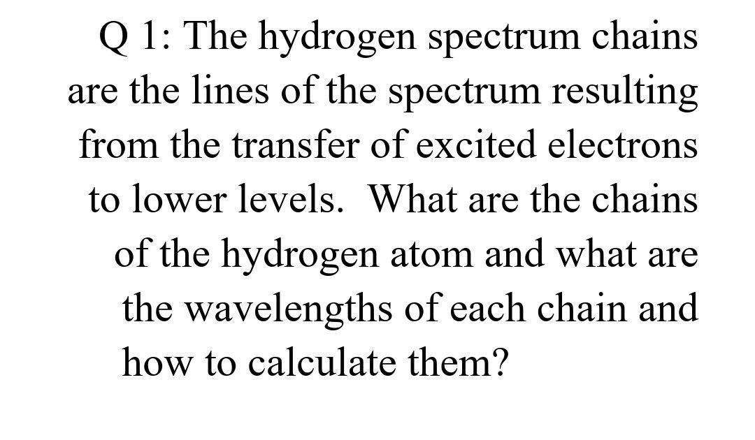 Solved Q1: The hydrogen spectrum chains are the lines of the | Chegg.com