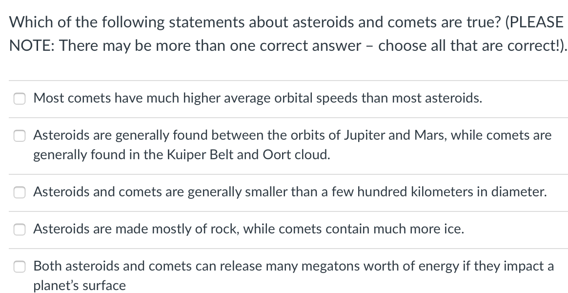 Solved Which of the following statements about asteroids and | Chegg.com