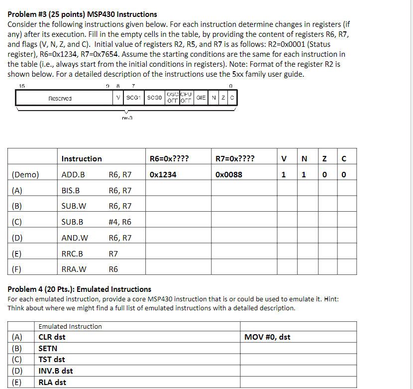 Solved Problem 3 25 Points Msp430 Instructions Consider 