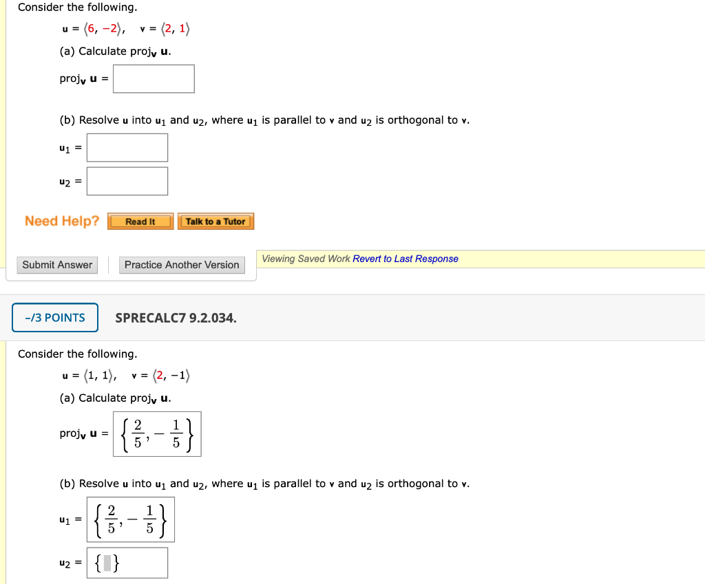 Solved Consider the following. u = (6, -2), v = (2, 1) (a) | Chegg.com