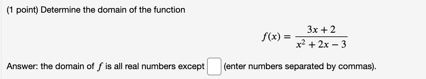 Solved (1 ﻿point) ﻿Determine the domain of the | Chegg.com
