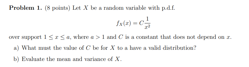 Solved Problem 1. ( 8 points) Let X be a random variable | Chegg.com