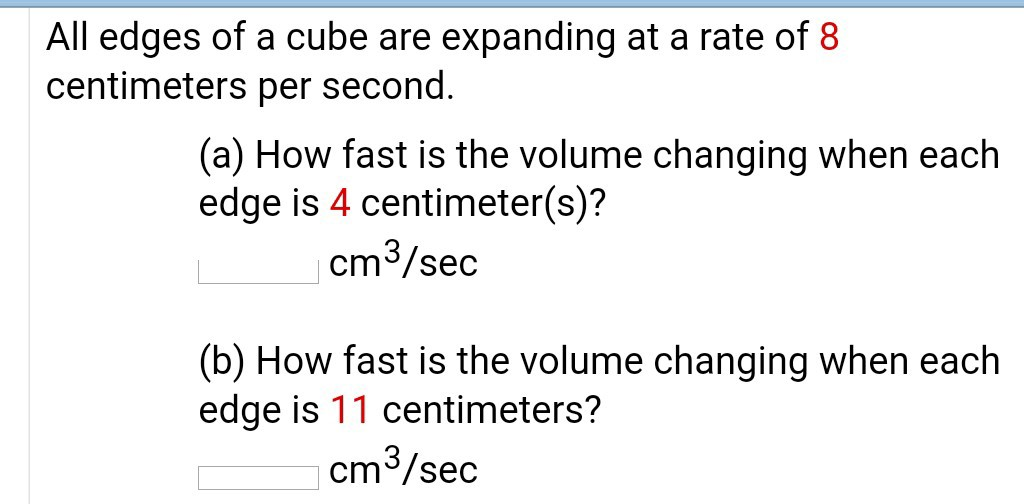 Solved All edges of a cube are expanding at a rate of 8 | Chegg.com