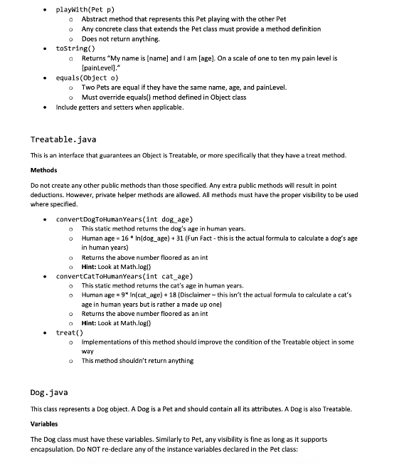 Solved Solution Description You will create one abstract Pet | Chegg.com